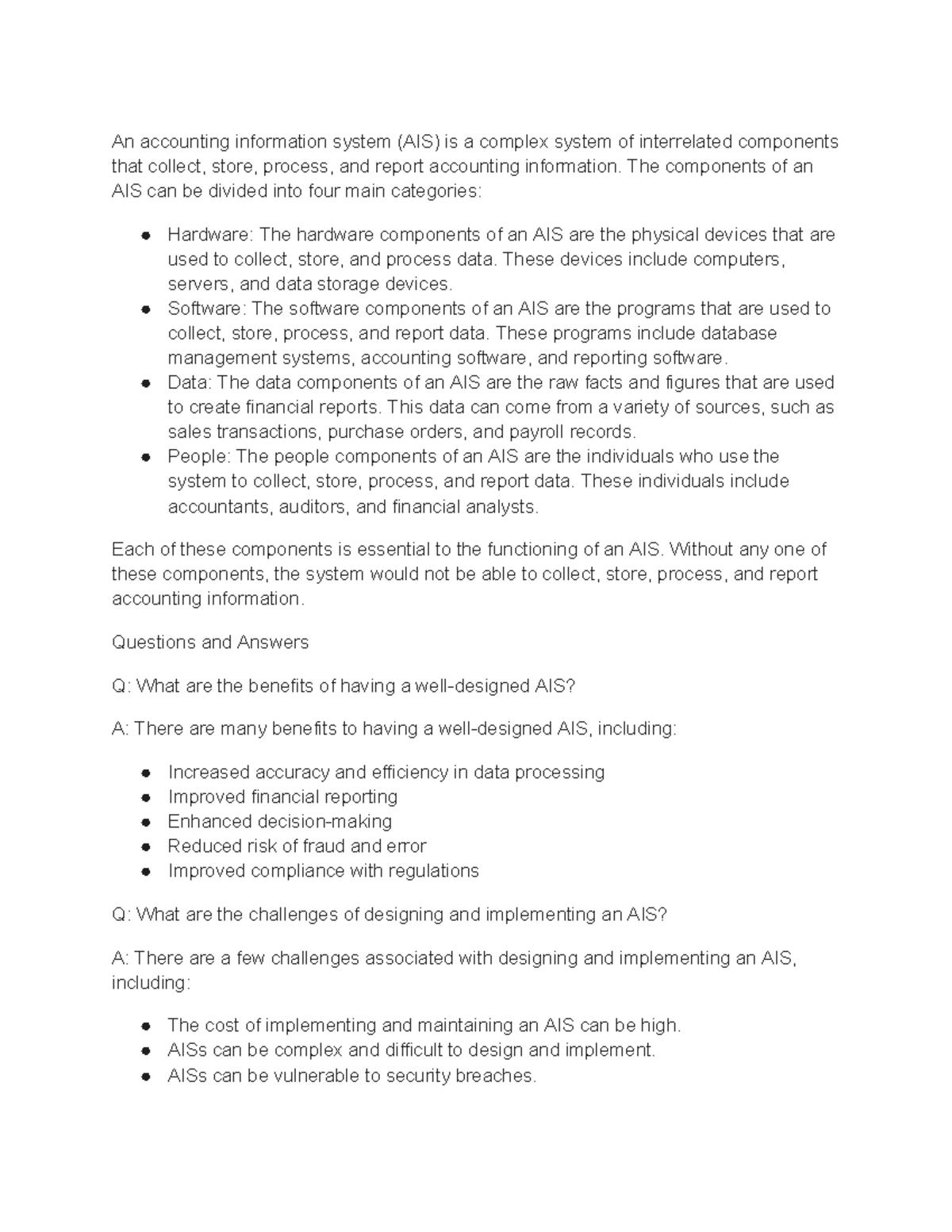 Lecture 2 The Components of an AIS - An accounting information system ...