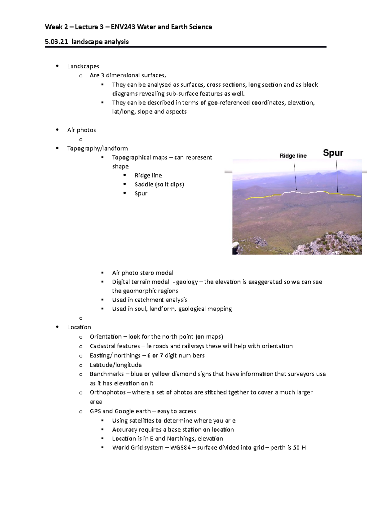 Lecture 3 landscape analysis - ENV243 - Murdoch - Studocu