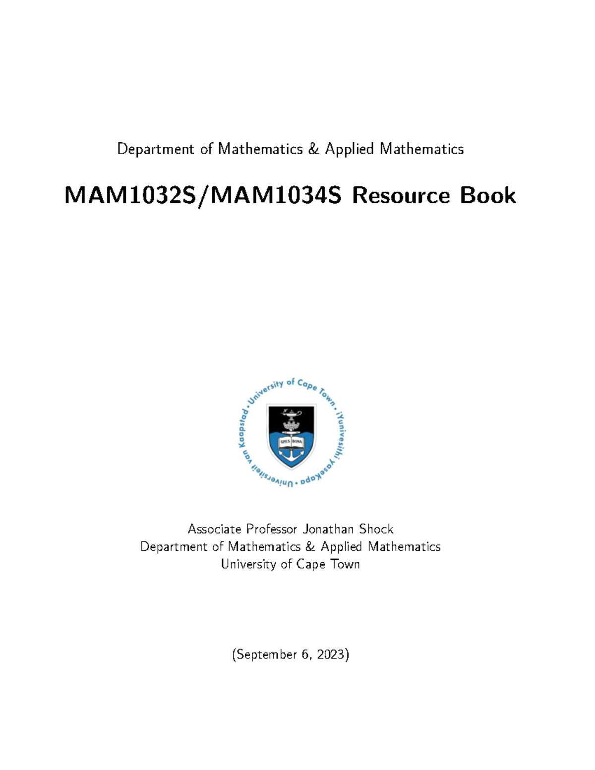 MAM1000W resource book 2-3 - Department of Mathematics & Applied ...