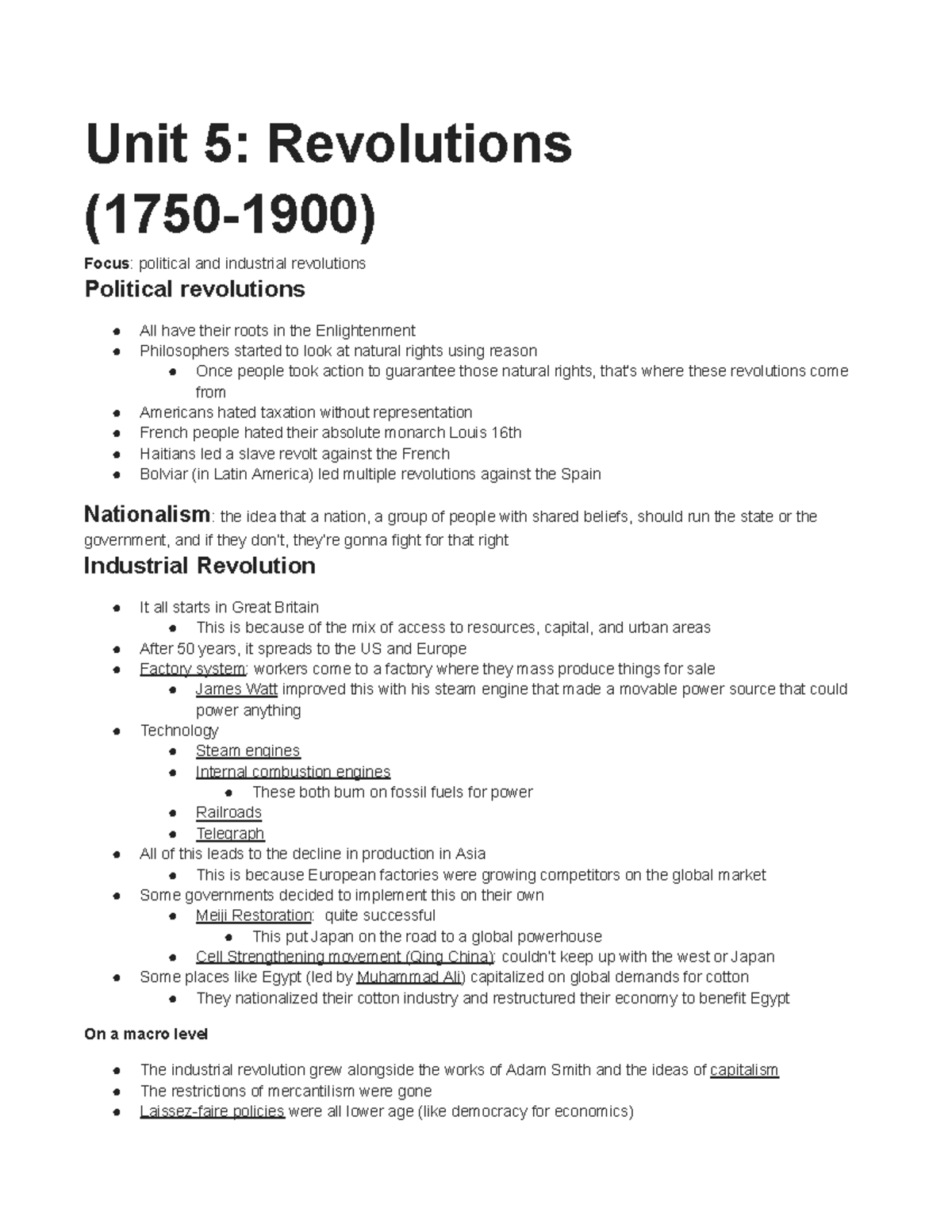 Unit 5 Revolutions (1750-1900) - Unit 5: Revolutions (1750-1900) Focus ...