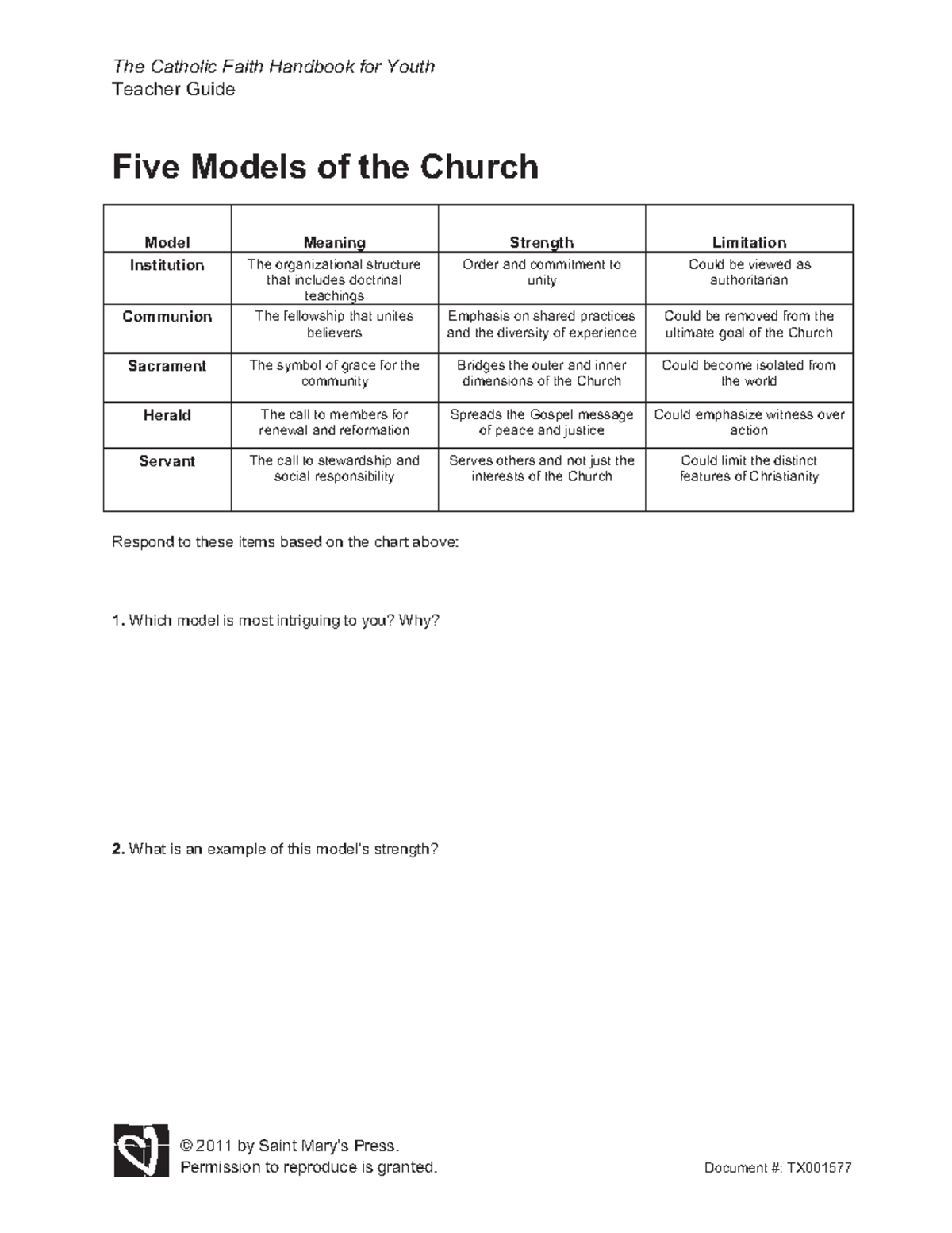 TX001577 2-handout-4F-Five Models of the Church - The Catholic Faith ...