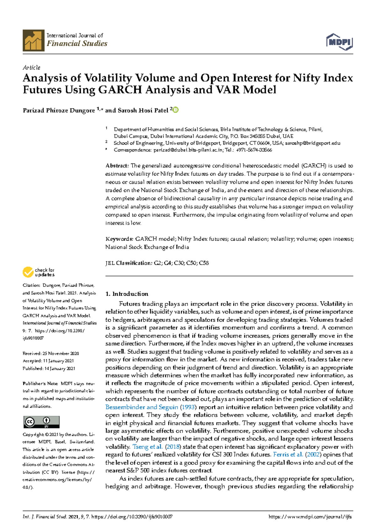 Analysis of Volatility Volume and Open Interest fo - International ...