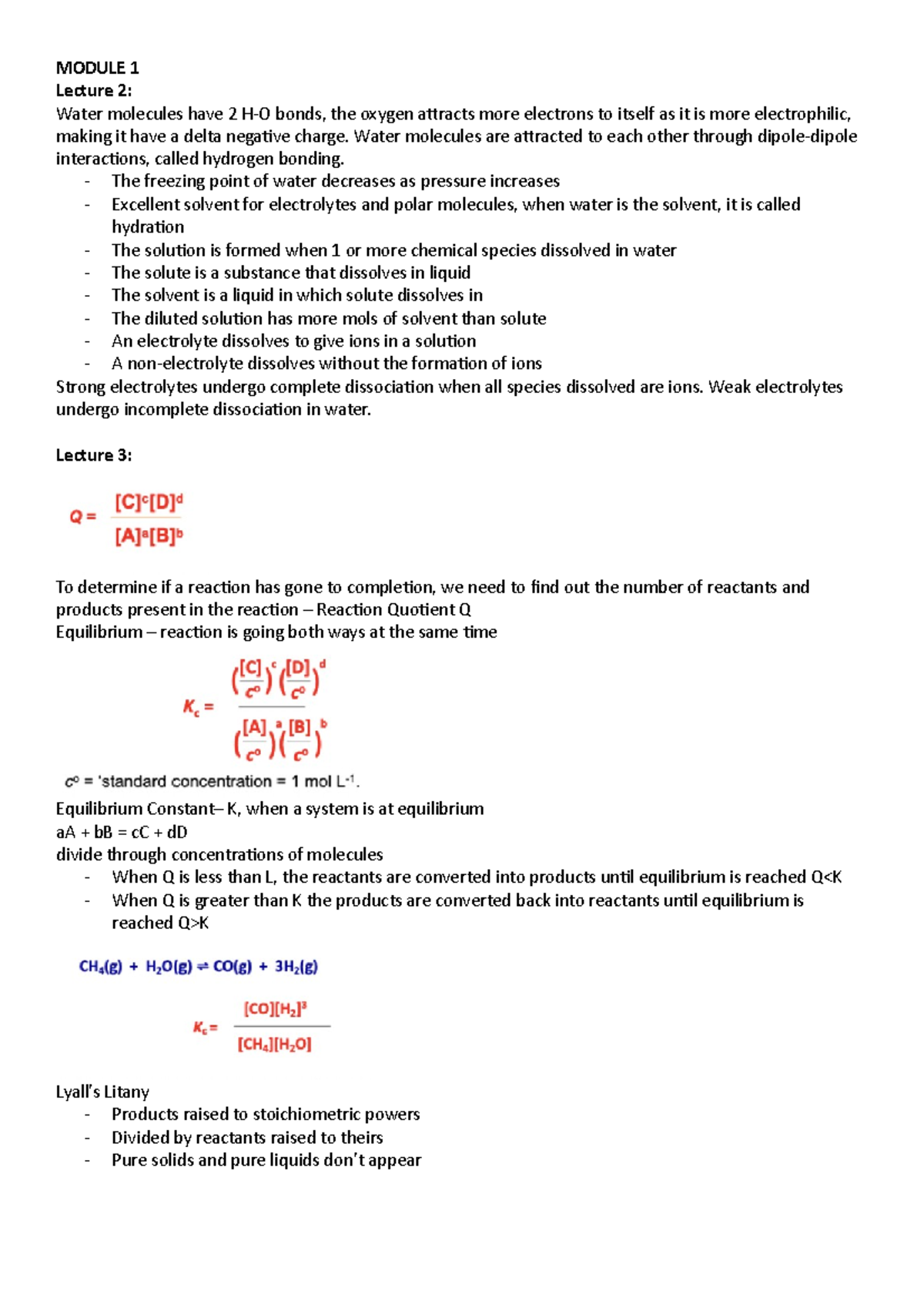 Lecture notes mod one and two - MODULE 1 Lecture 2: Water molecules ...