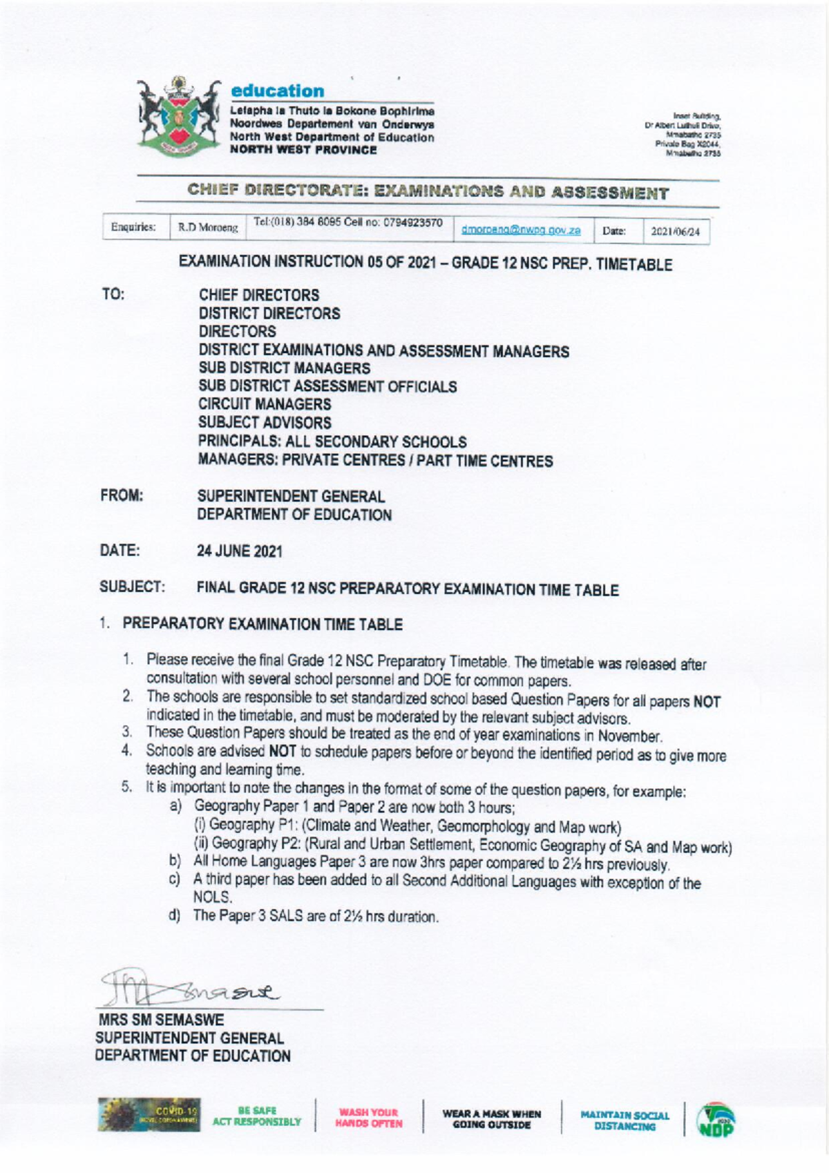 Examination Instruction 05 of 2021 Grade 12 NSC PREP - Studocu