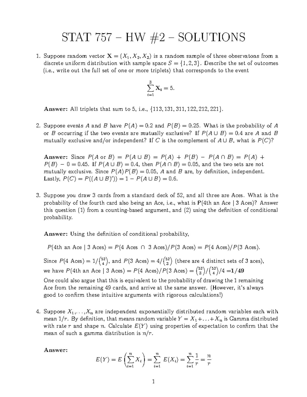 Homework 02 Solutions - STAT 757 HW SOLUTIONS 1. Suppose random vector ...