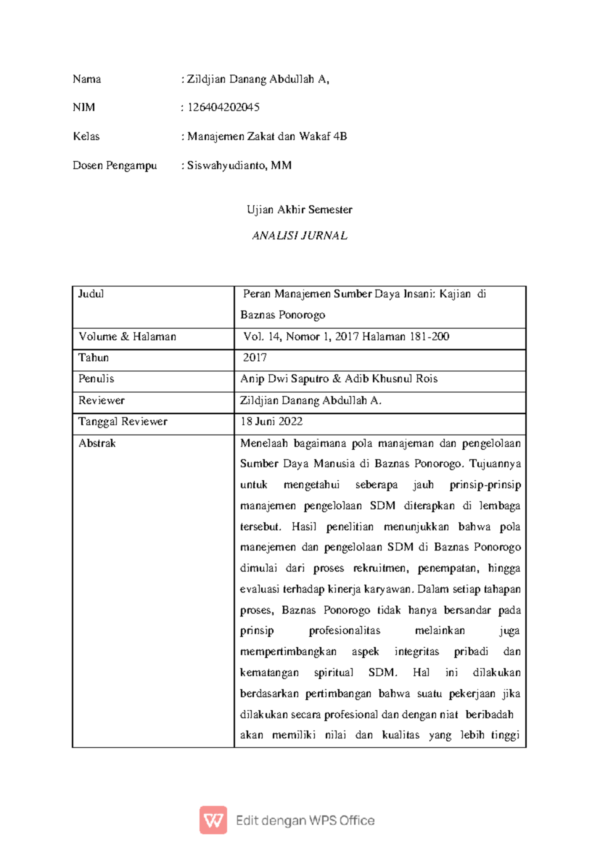 Zildjian Danang A.A (126404202045) Analisis Jurnal UAS MSDM - Nama : Zildjian Danang Abdullah A ...