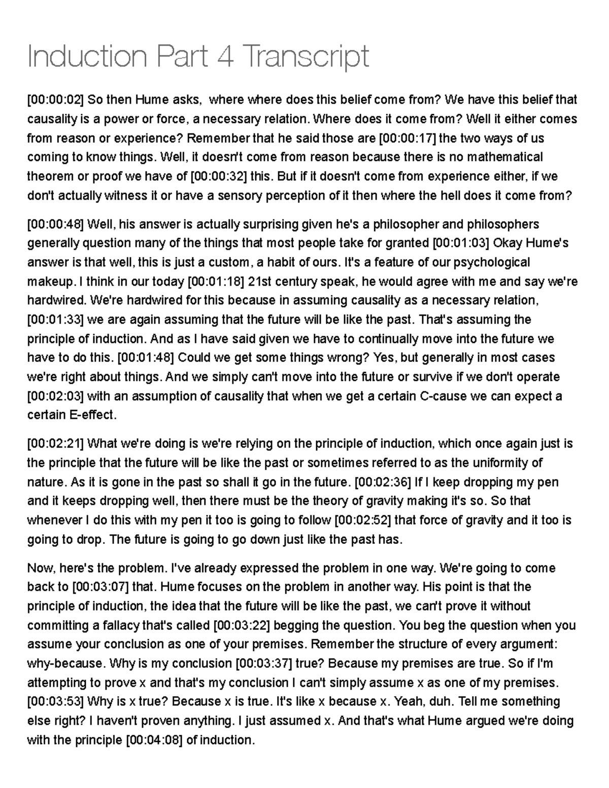 Induction Part 4 Transcript: Philo-49-02-119712 - Introduction to Critical Thinking - Induction ...