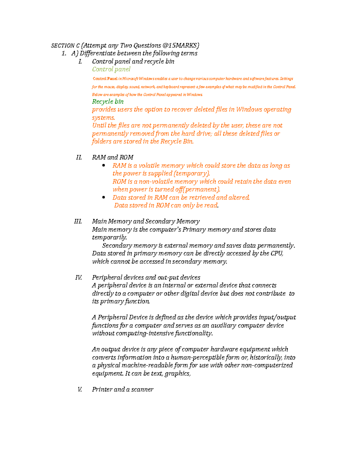 Section C marking guide - SECTION C (Attempt any Two Questions @15MARKS ...