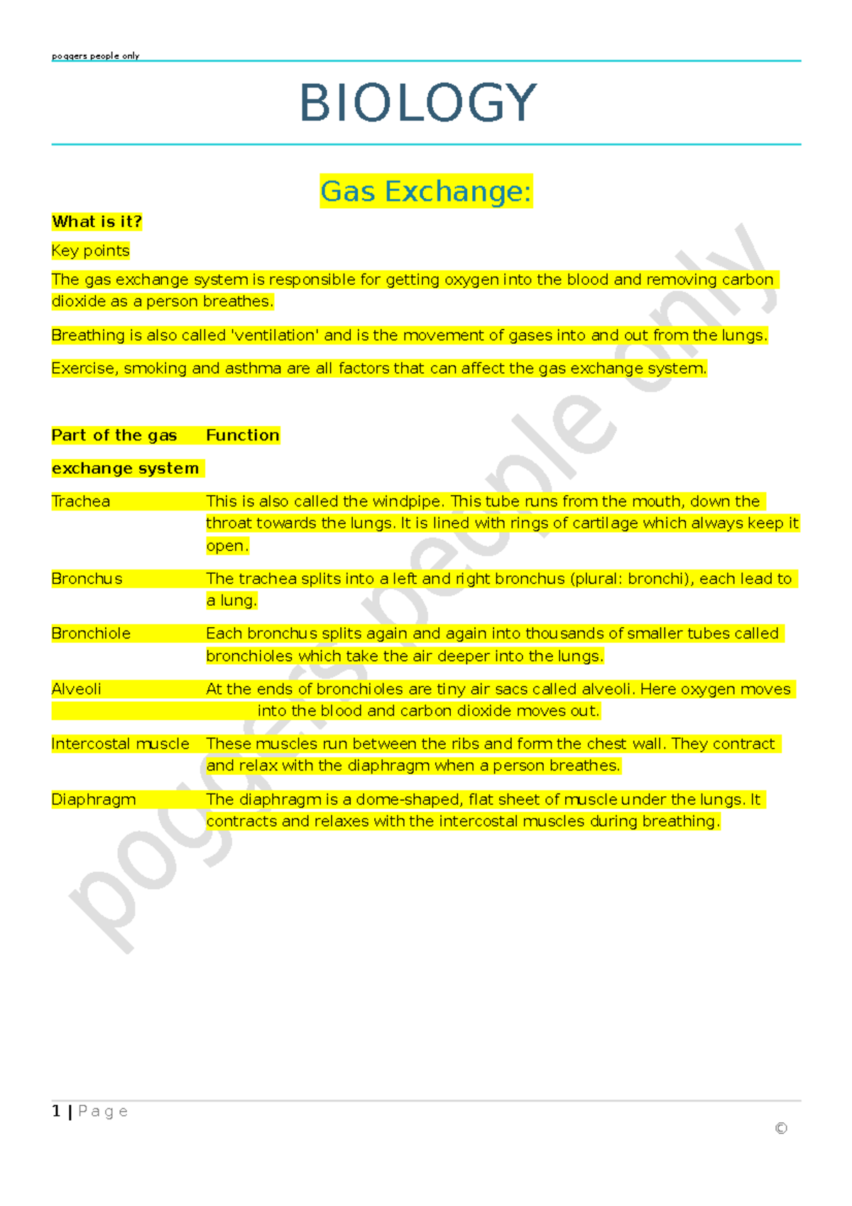Biology - notes - BIOLOGY Gas Exchange: What is it? Key points The gas ...