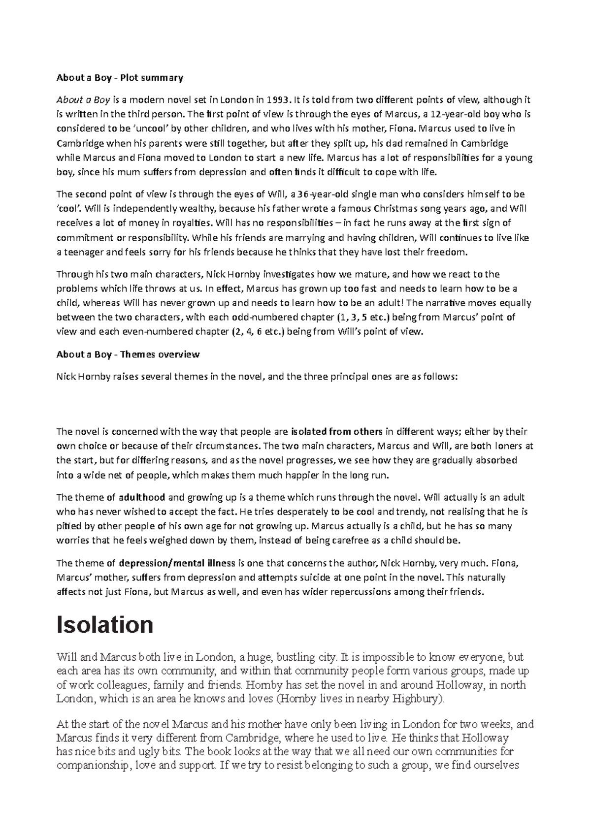 About a Boy Hornby - Riassunto - About a Boy - Plot summary About a Boy ...