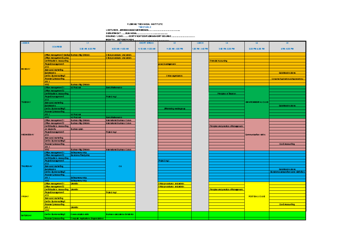September Timetable.xlsx - Business 2 - FLEMING TECHNICAL INSTITUTE ...