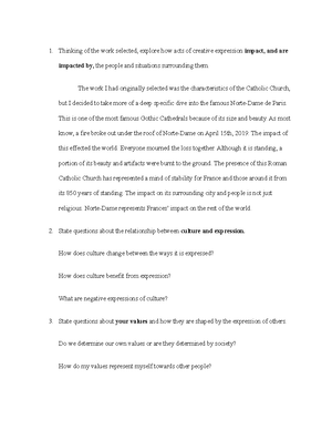 [Solved] Select a cultural work from the world around you one ...