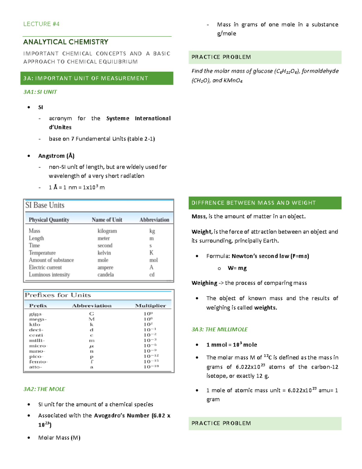 Ana Chem Lecture 4 trans - LECTURE # ANALYTICAL CHEMISTRY IMPORTANT ...