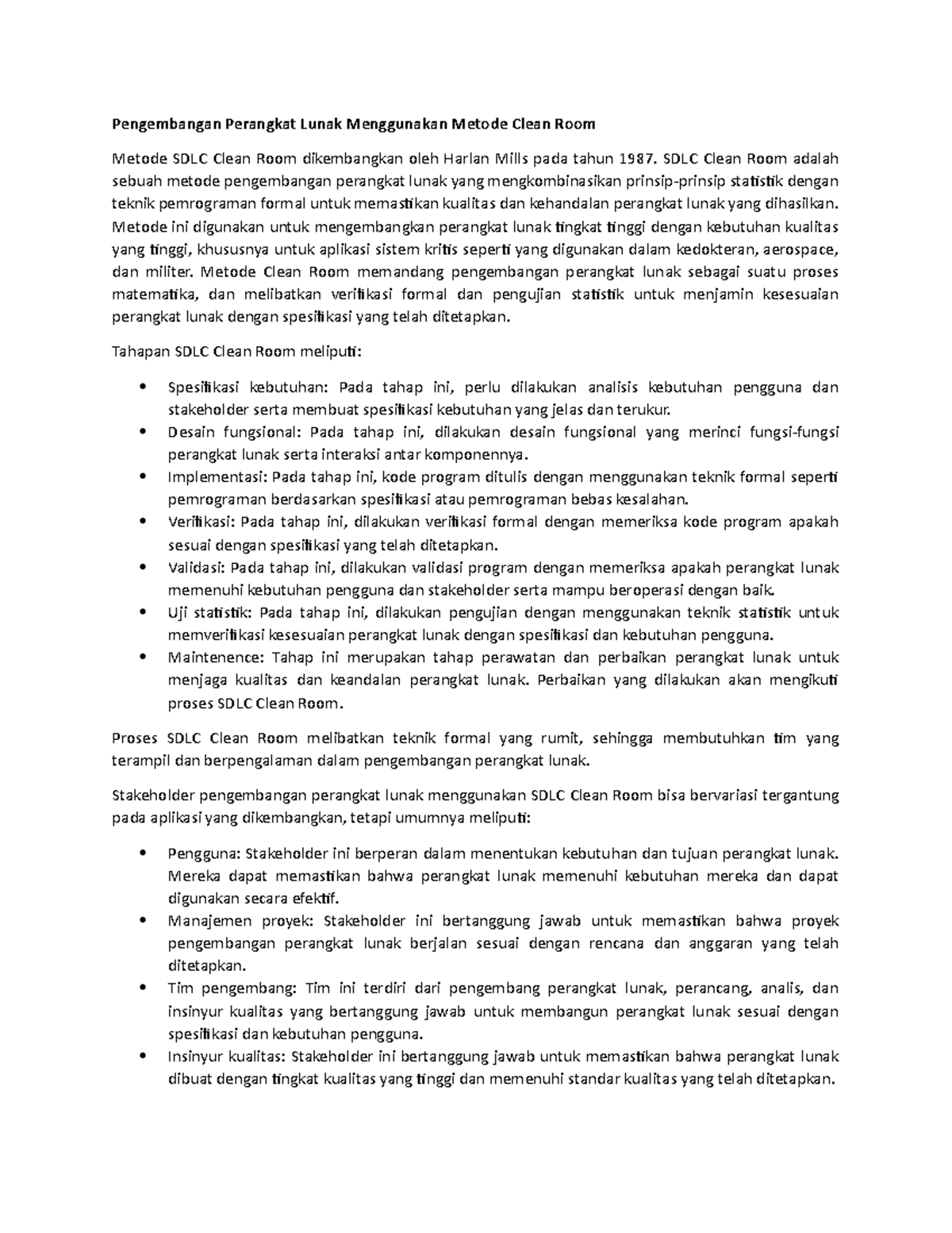 Pengembangan Perangkat Lunak Menggunakan Metode Clean Room - SDLC Clean ...