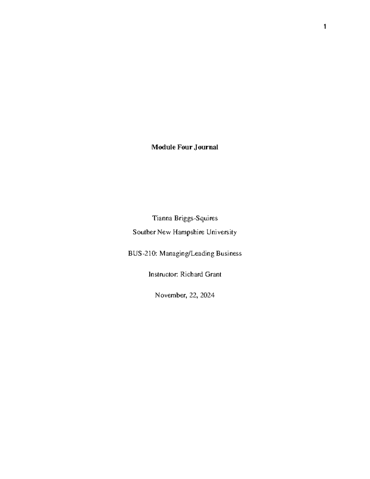 BUS 210 Module 4 jounal - Module Four Journal Tianna Briggs-Squires ...