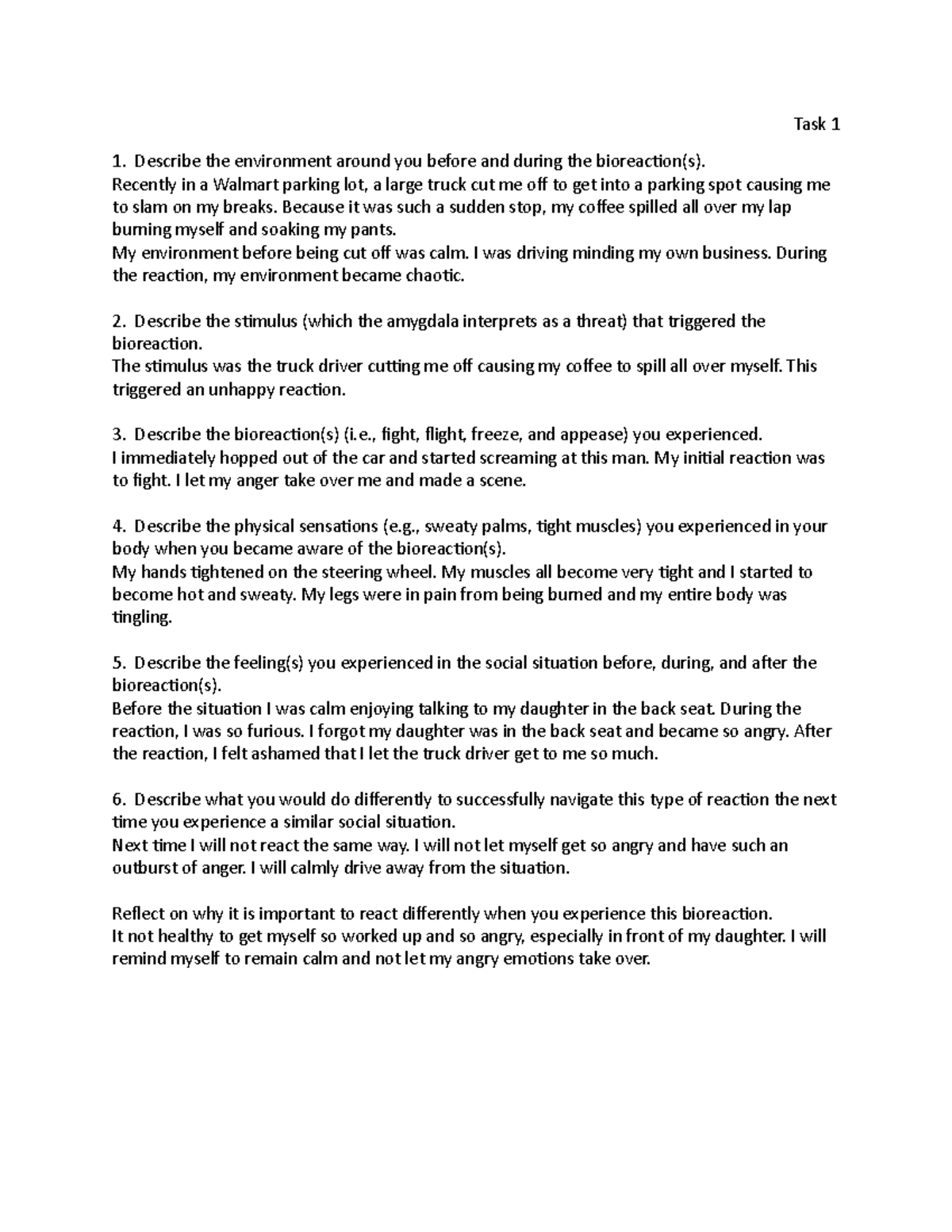 Bioreaction Task 1 - Each piece of material I am submitting is an ...