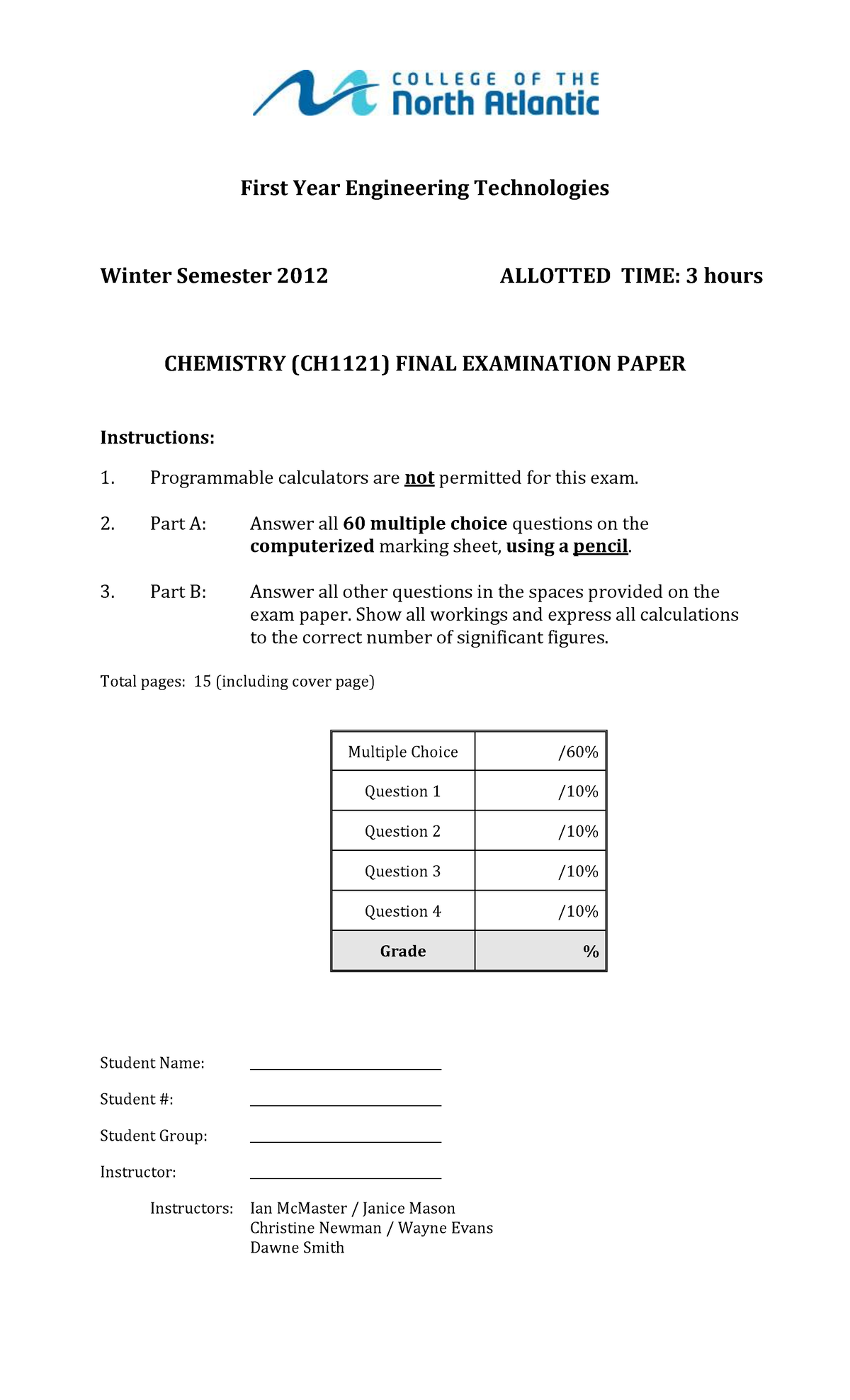 Workbook Final Exam Solutions - First Year Engineering Technologies ...