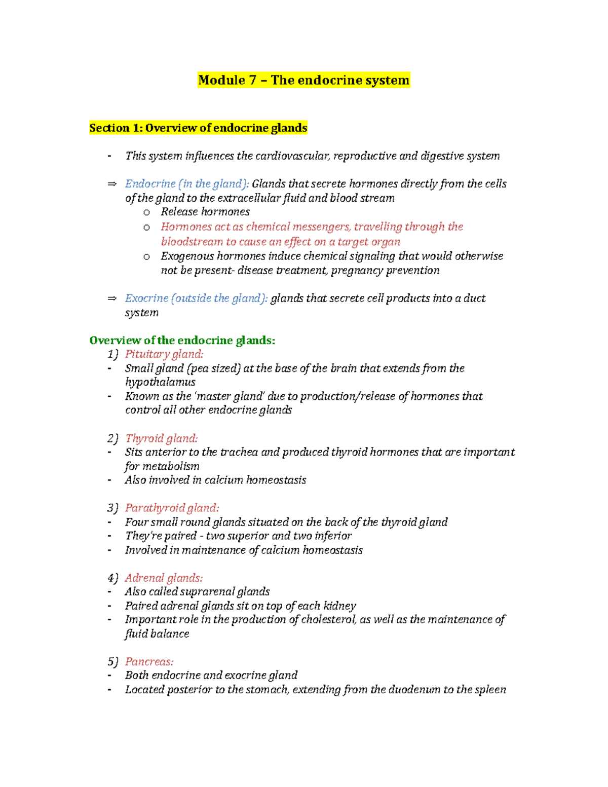 Module 7 The endocrine system - Module 7 – The endocrine system Section ...