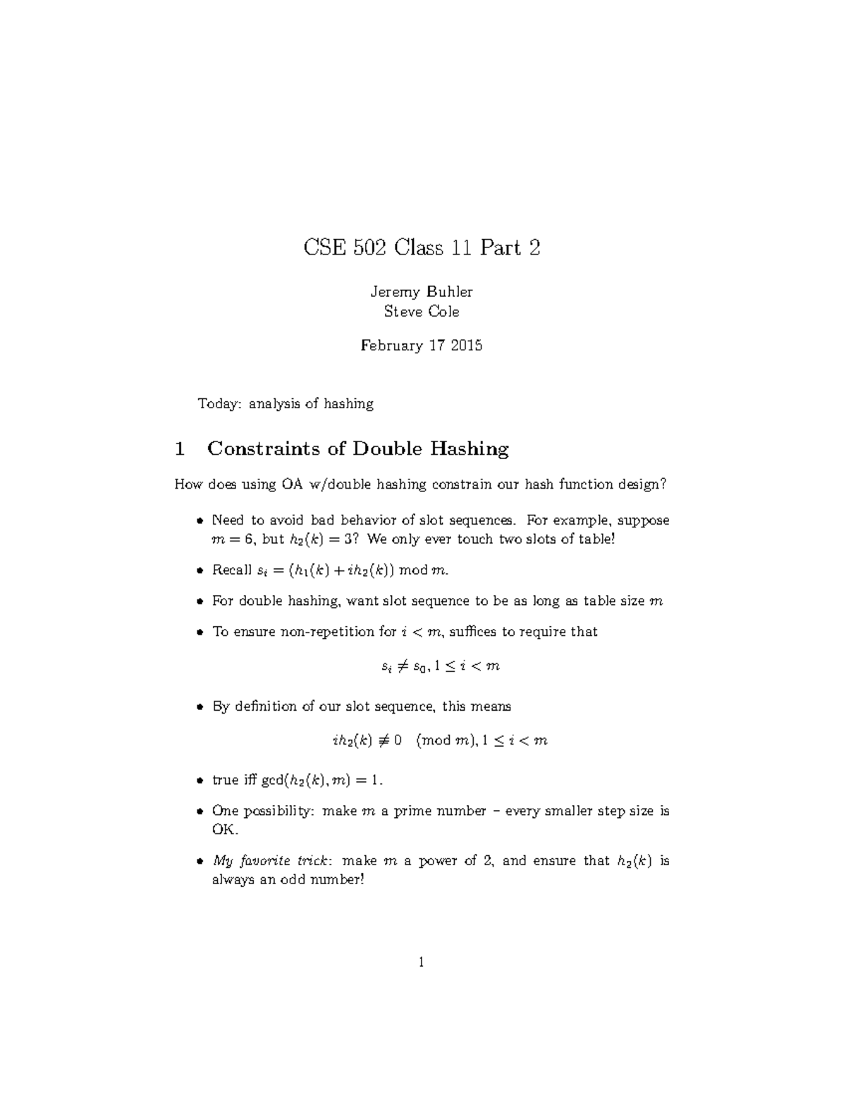 Cse502 2014 2015 Lecture Notes 11b Master Theorem Hashing Cse 502 Class 11 Part 2 Jeremy 8778