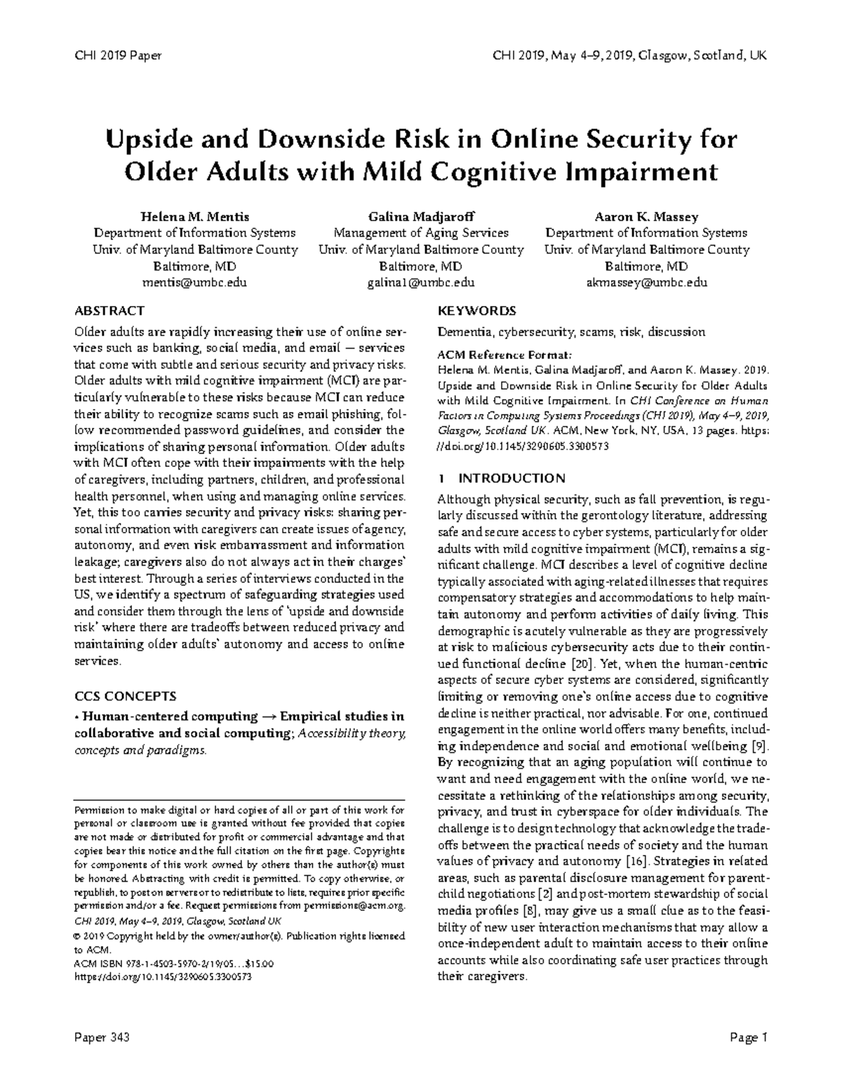 Mild Cognitive Impairment - Upside and Downside Risk in Online Security ...