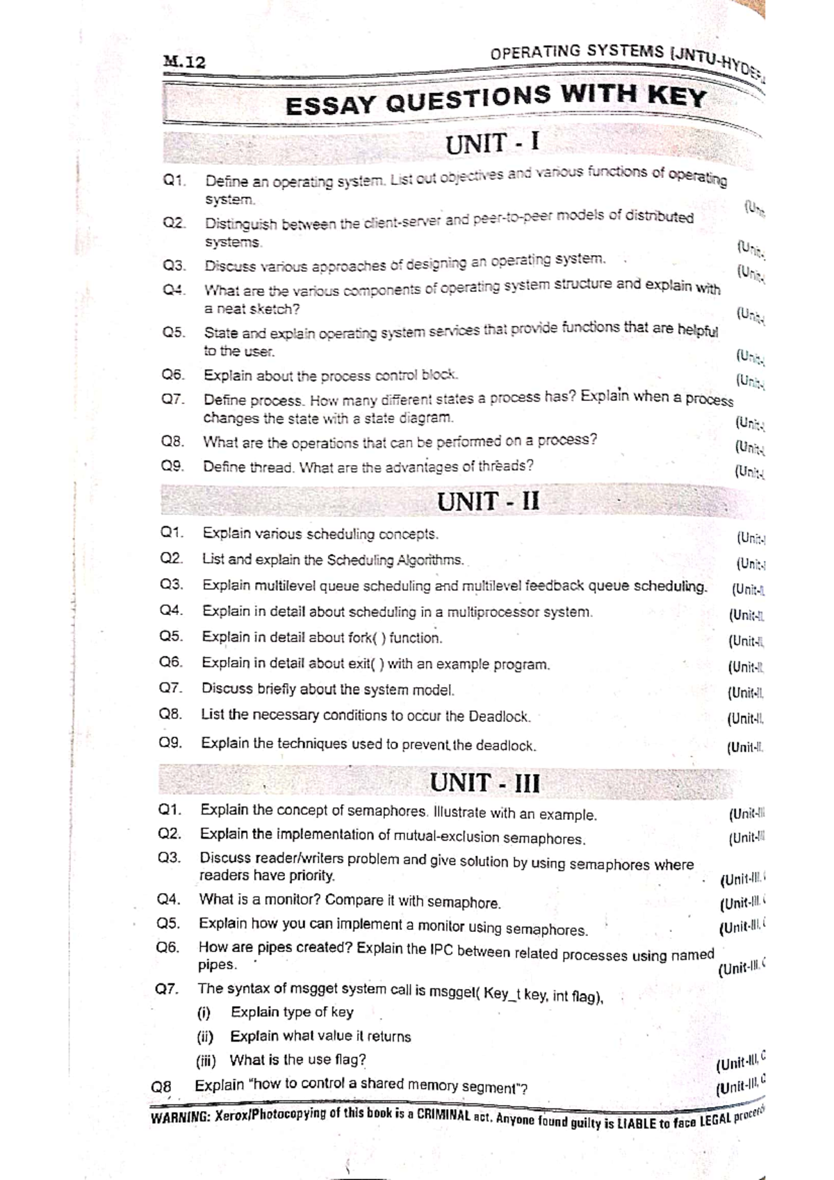 Os previous - M OPERATING SYSTEMS ESSAY QUESTIONS WITH KEY UNIT I Q1 ...