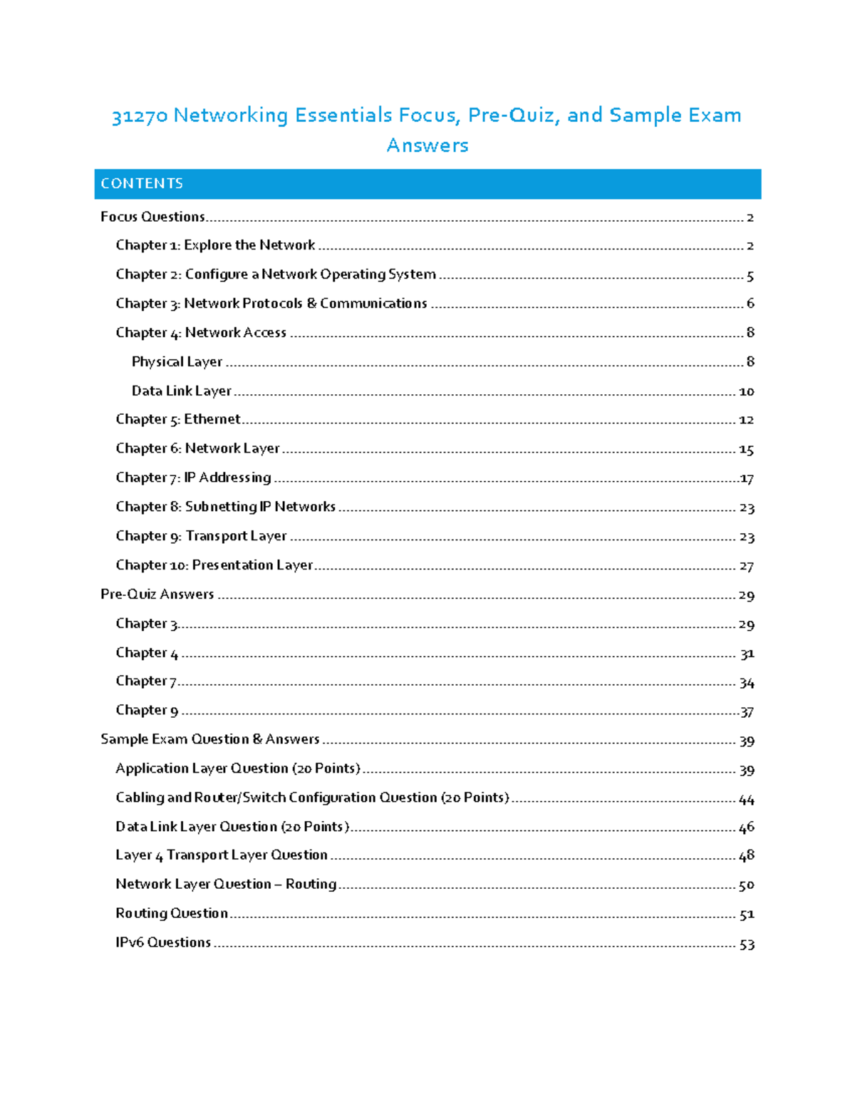 Networking essentials pre quiz focus and sample exam hd notes - 31270 ...