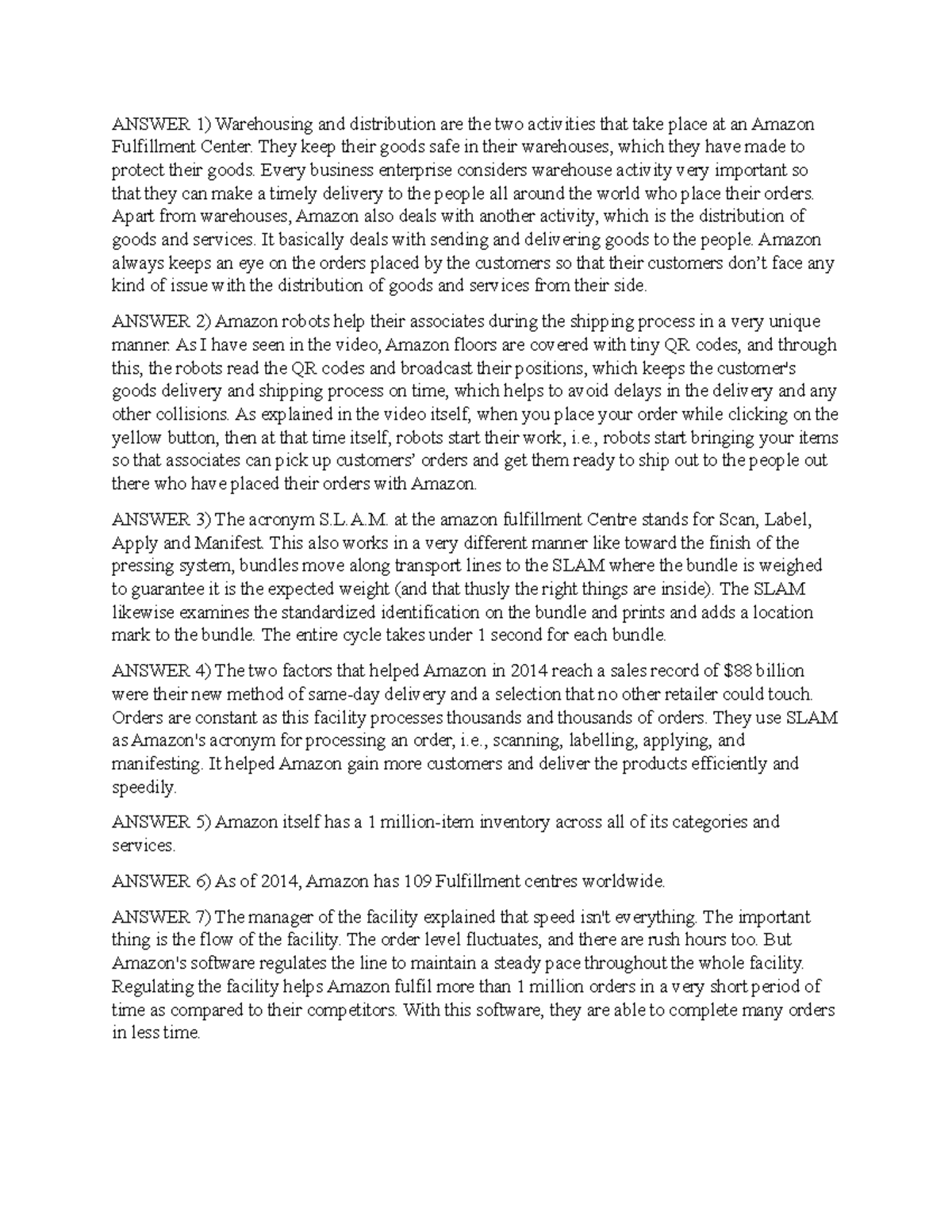 Amazon - hgv - ANSWER 1) Warehousing and distribution are the two ...