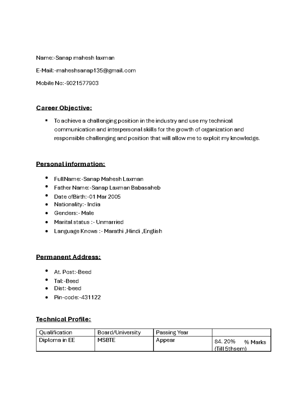Ganesh resume - Career Objective: To achieve a challenging position in ...