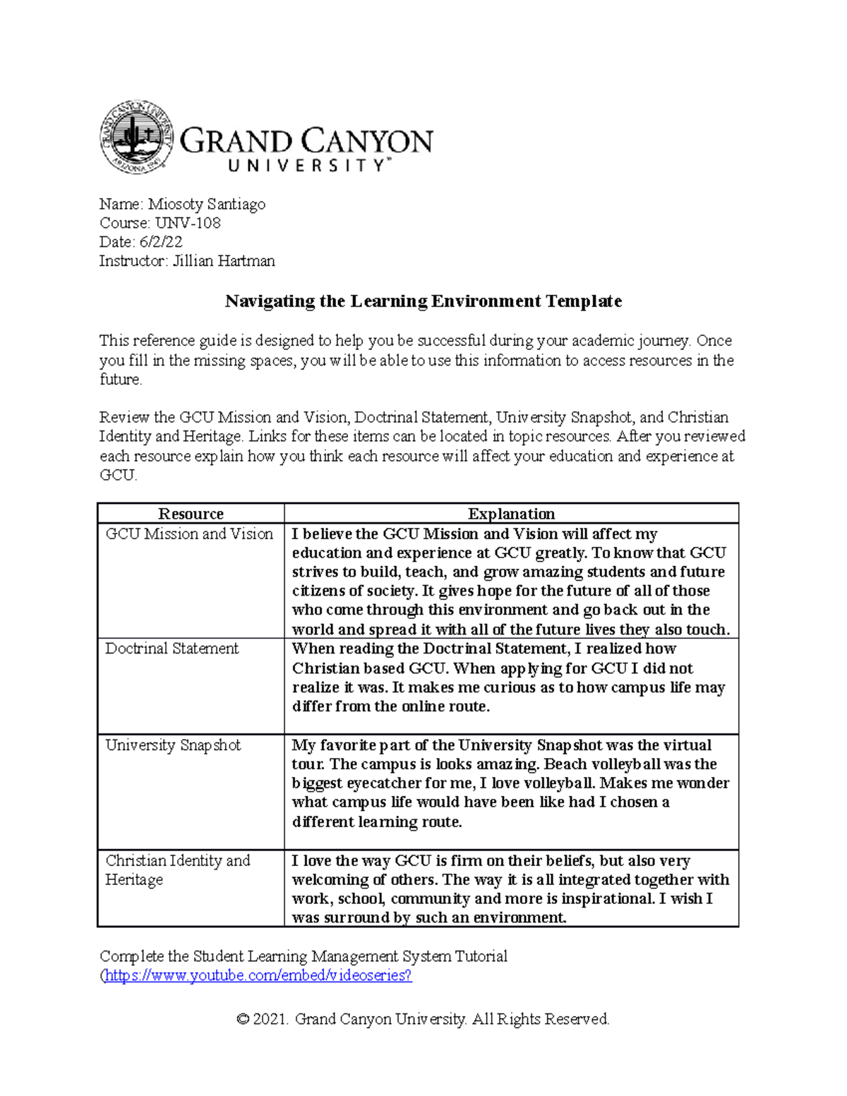 Navigating the Learning Environment - Name: Miosoty Santiago Course ...