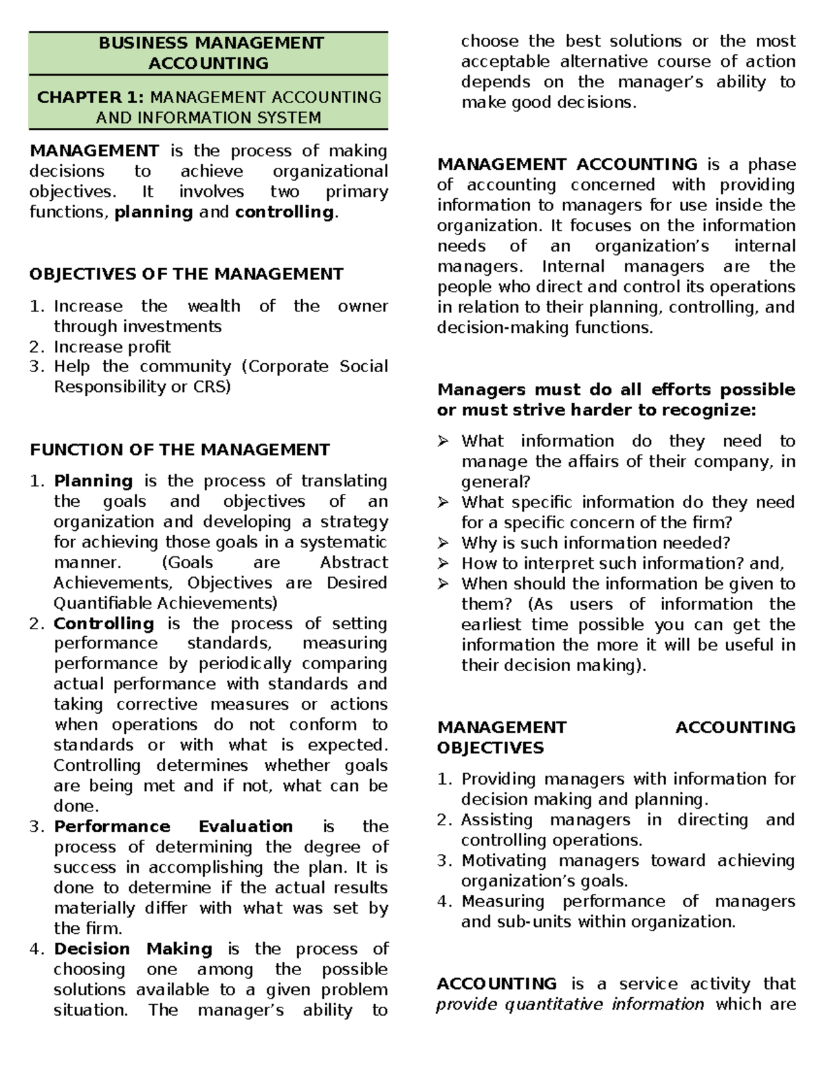 Business Management Accounting Notes - BUSINESS MANAGEMENT ACCOUNTING ...