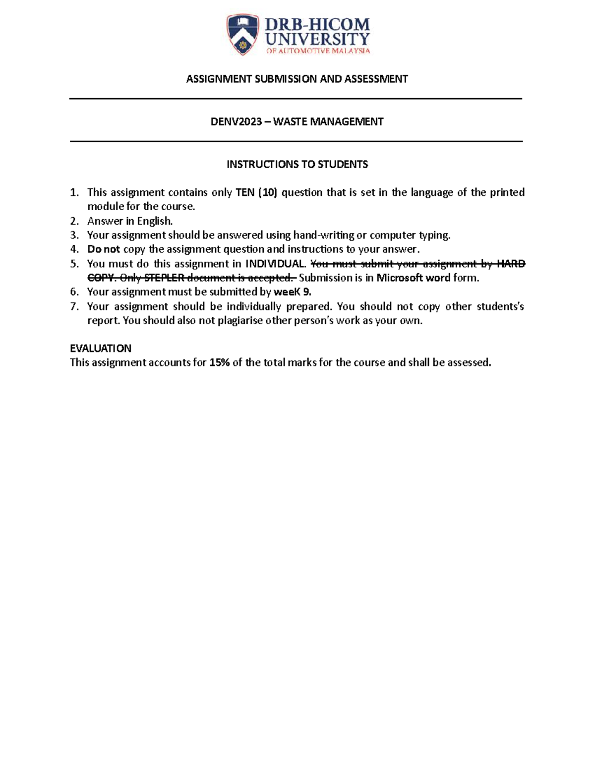 Assignment 1- Individual syahir - ASSIGNMENT SUBMISSION AND ASSESSMENT - Studocu