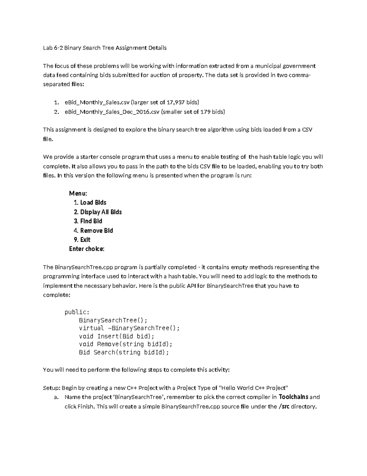Lab 6 2 Binary Search Tree Assignment Details The Data Set Is Provided In Two Comma Separated