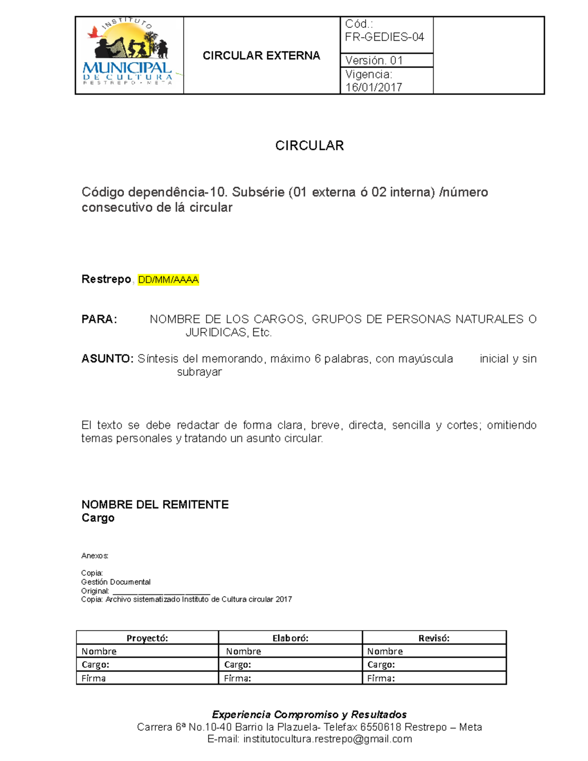 FR-04 Plantilla Circular Externa 2016 - CIRCULAR EXTERNA Cód.: FR ...