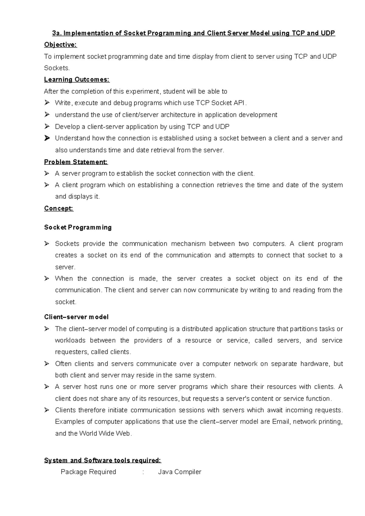 srsdocumentsdbhwe - 3a. Implementation of Socket Programming and Client Server Model using TCP ...