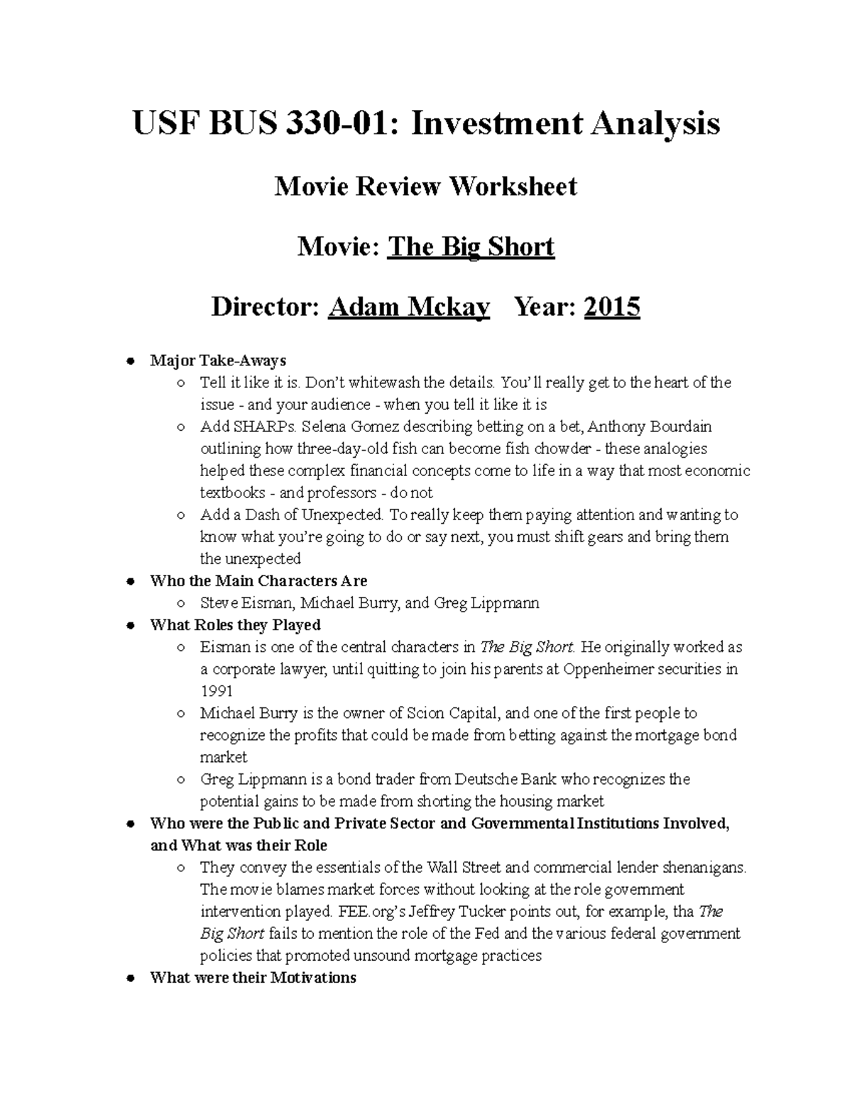 Movie Review: Bigshort - USF BUS 330-01: Investment Analysis Movie ...