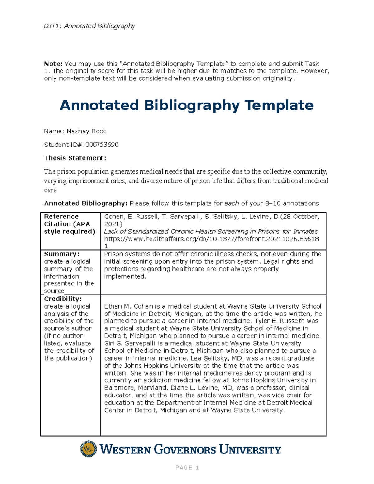Annotated Bibliography completed, corrected - Note: You may use this ...