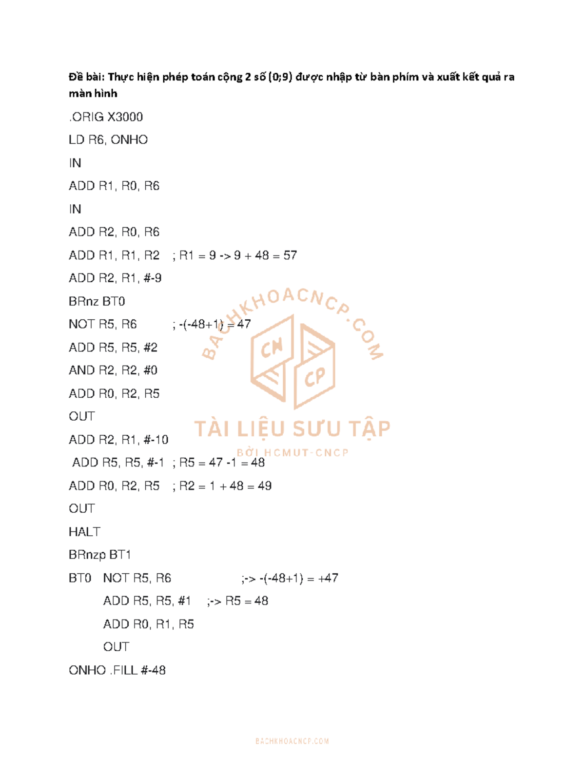 CODE LC3 - liliana - Đề bài: Thực hiện phép toán cộng 2 số (0;9) được nhập từ bàn phím và xuất ...