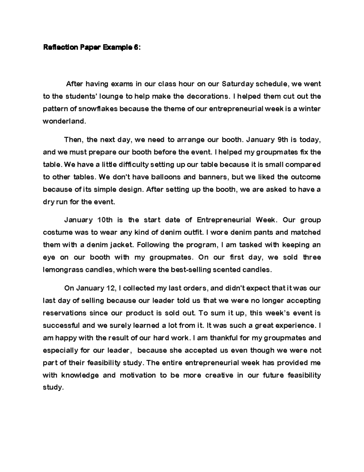 Reflection Paper Example 6 - I helped them cut out the pattern of ...