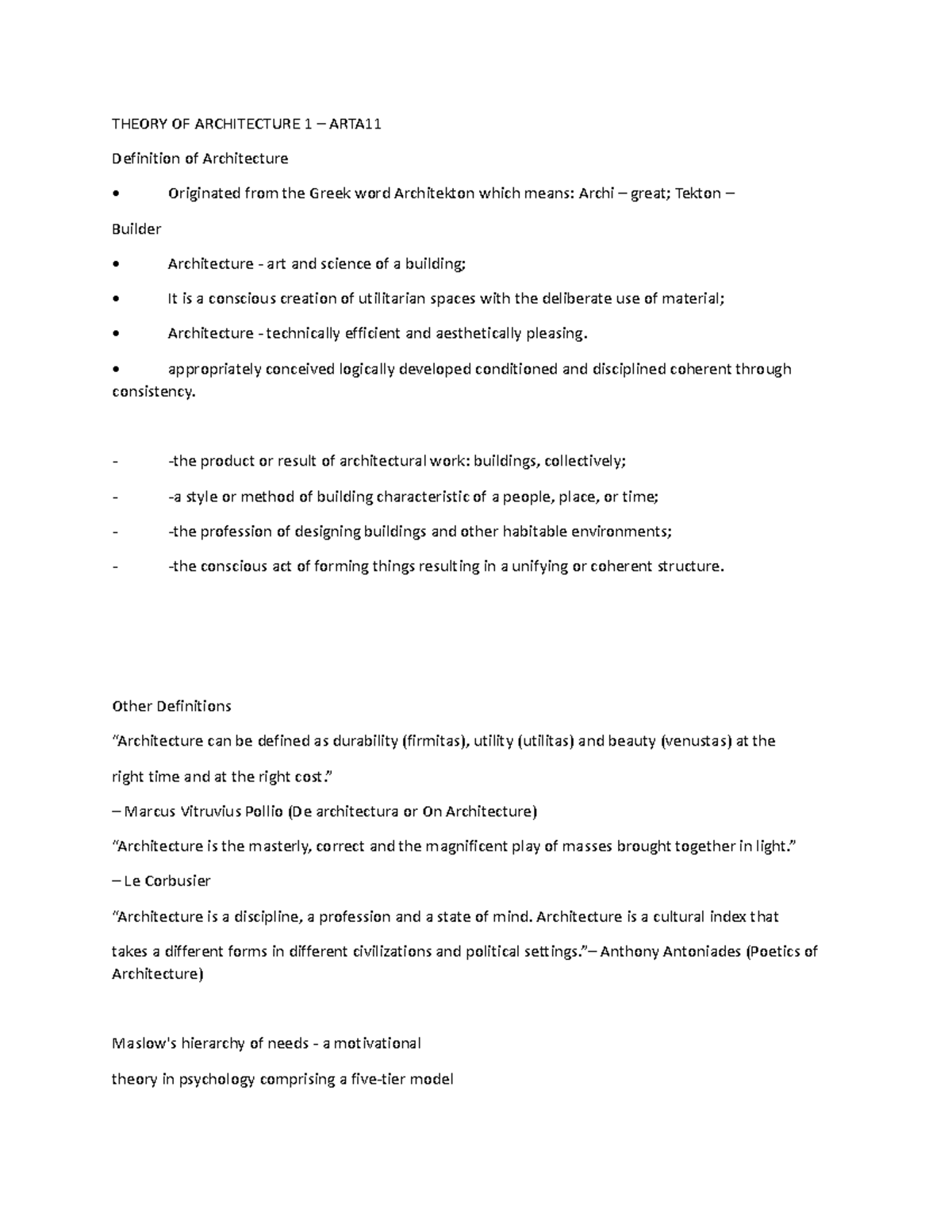 Theory Of Architecture 1 Theory Of Architecture 1 Arta Definition