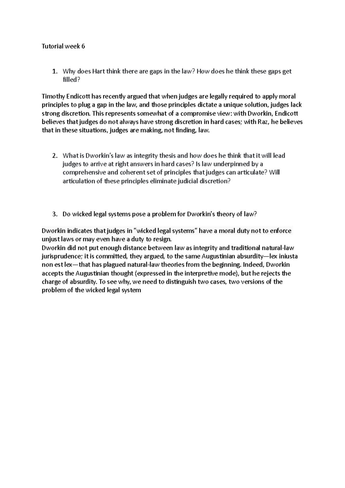 Tutorial week 6 - notes - Tutorial week 6 Why does Hart think there are ...