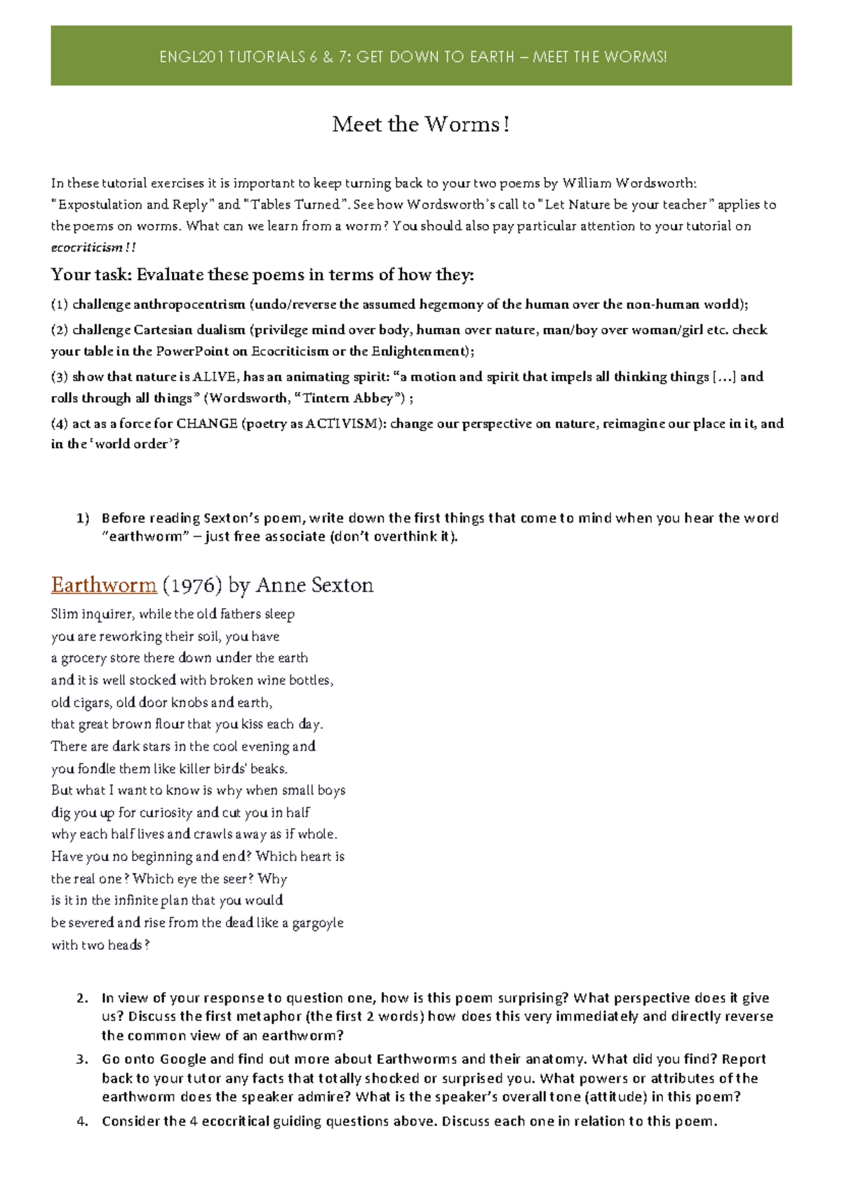 Worm poems - This will help students to understand work and creative ...