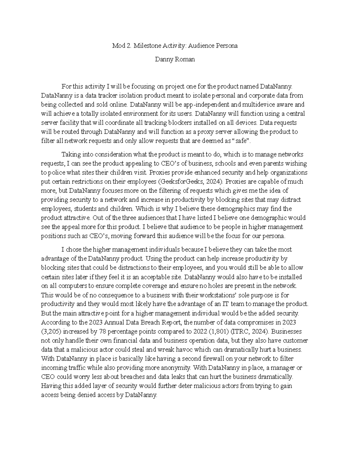 Audience Persona Danny Roman - Mod 2. Milestone Activity: Audience ...