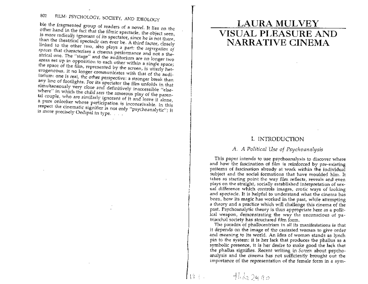 Laura Mulvey, Visual Pleasure - Human Rights - Studocu