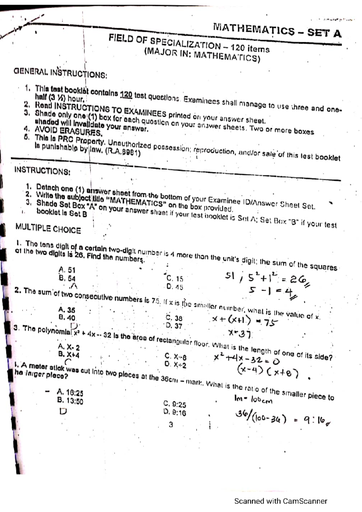 Math-Major-5 - LET actual exam - Mathematics - Studocu