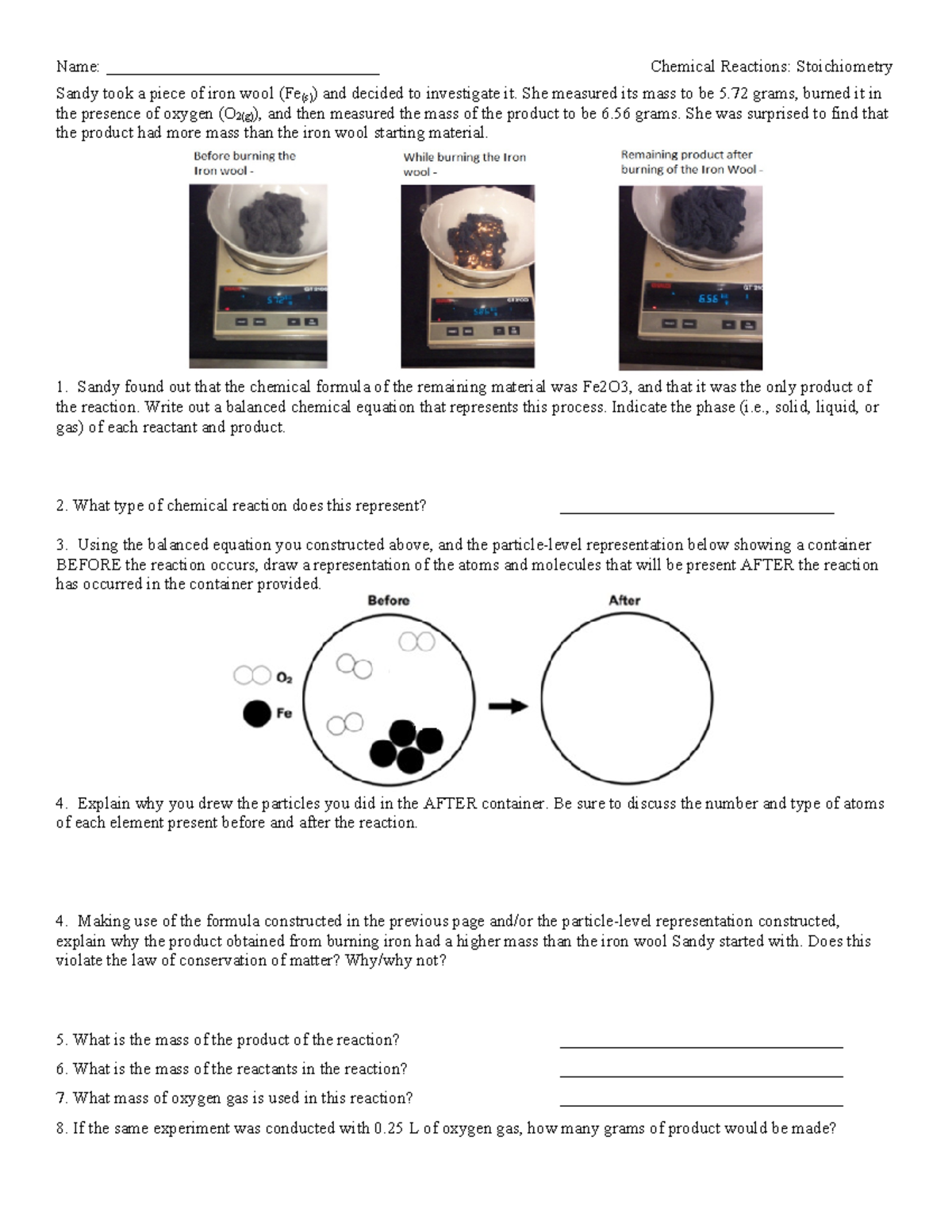 Conservation of Matter Steel Wool - Name ...