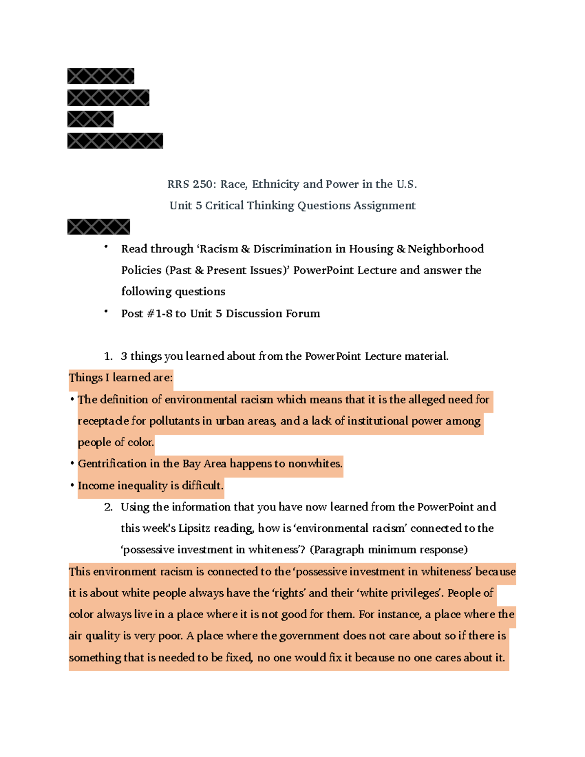 Unit 5 Discussion Assignment (Power Point) - RRS 250: Race, Ethnicity ...