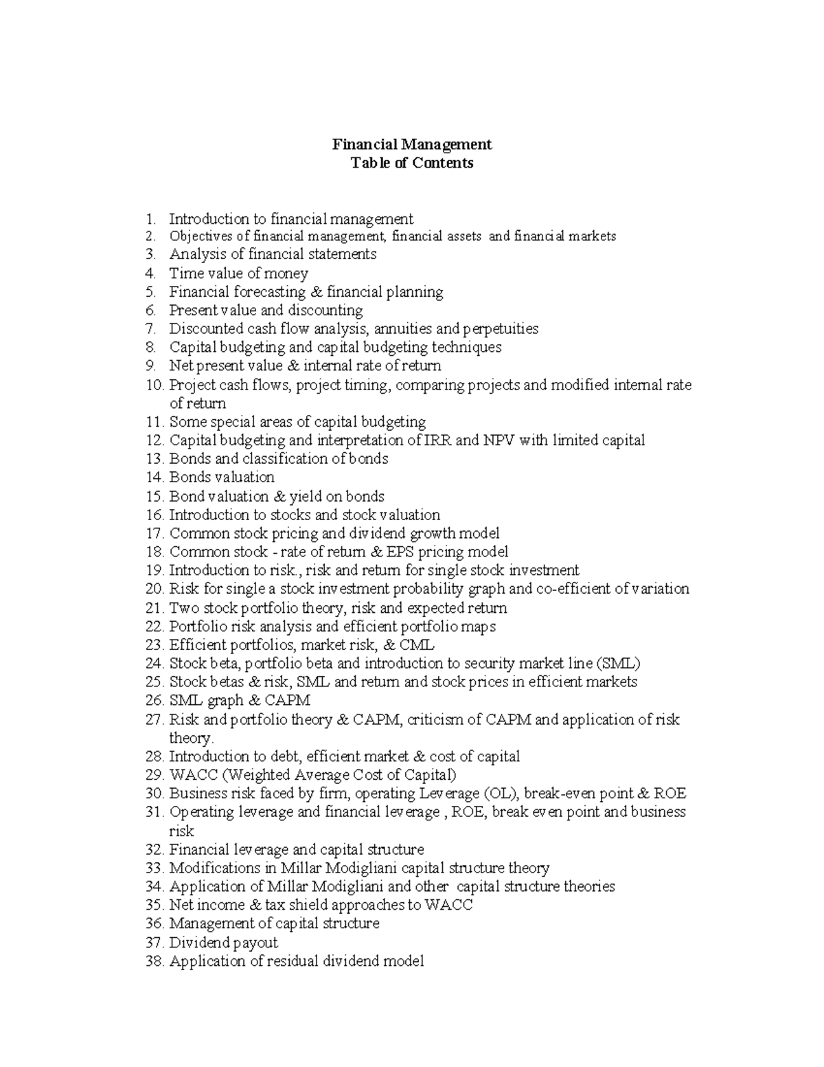 MGT201 handouts 1 45 - Jjjjhhgf - Financial Management Table of ...