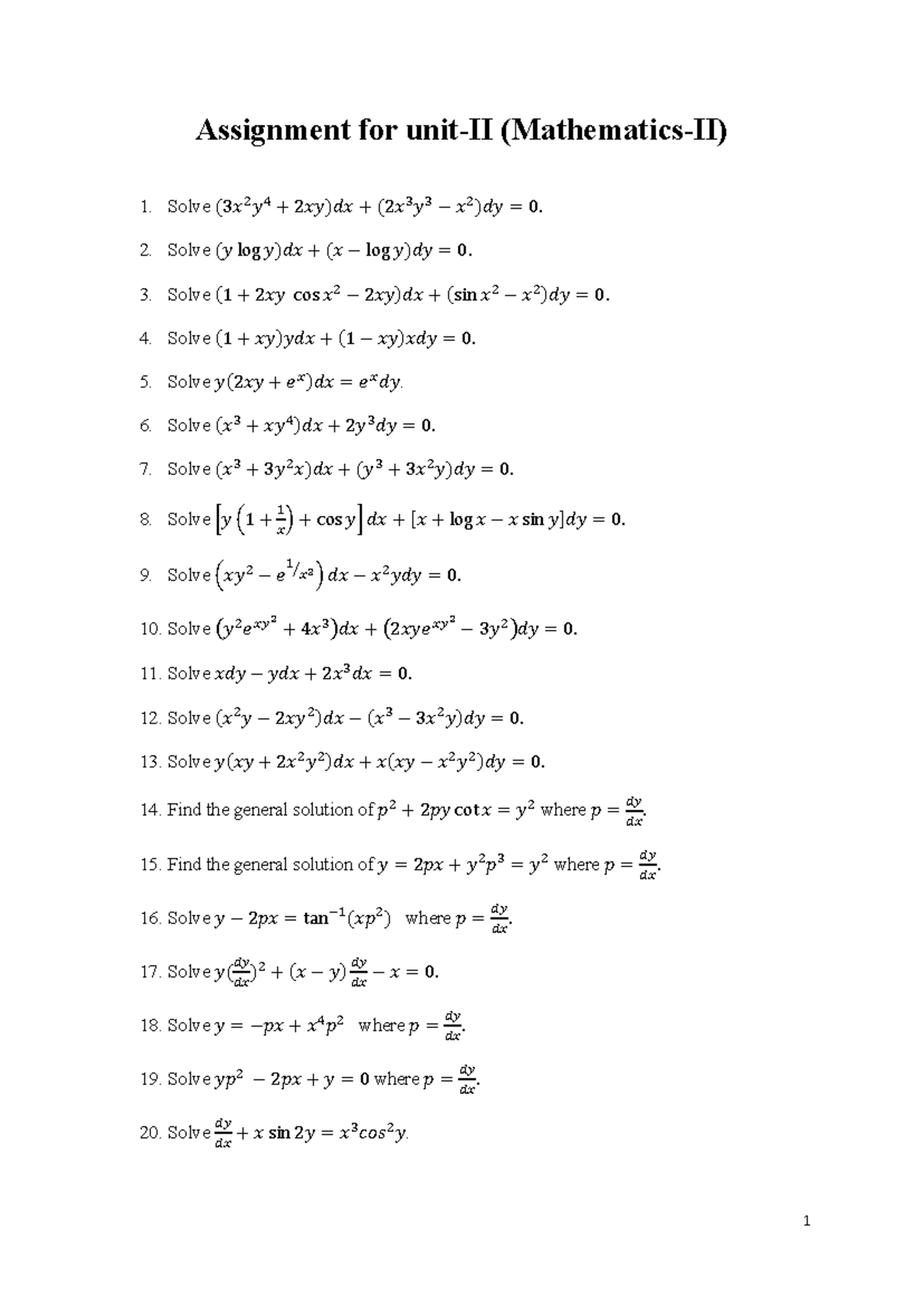Assignment Differnetial Equations M2 - 1 Assignment for unit-II ...