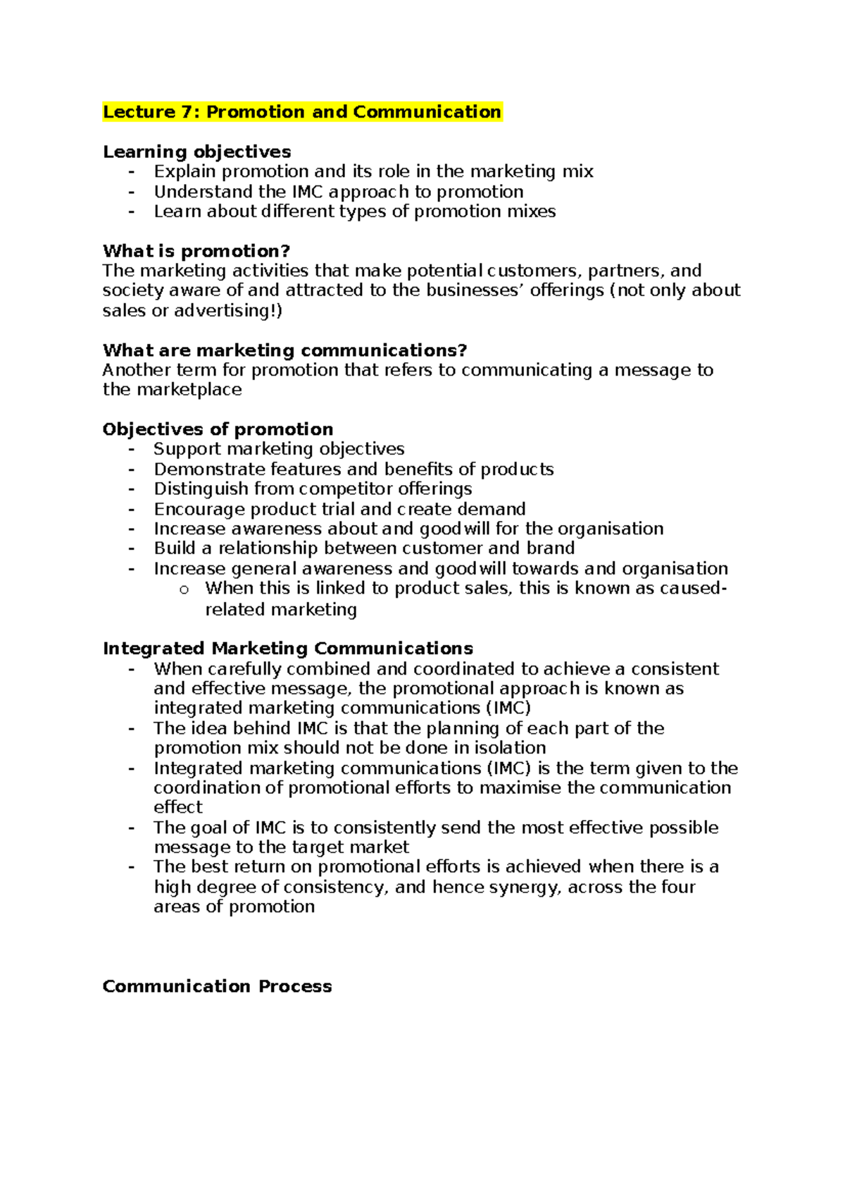 Lecture 7 notes - Lecture 7: Promotion and Communication Learning ...