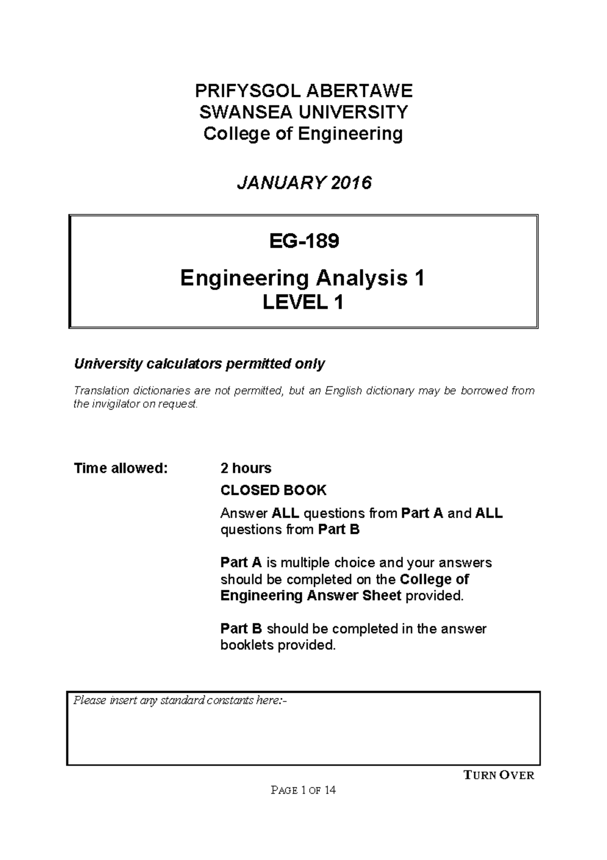 Eg189jan2016 final - Past Papers - PRIFYSGOL ABERTAWE SWANSEA ...